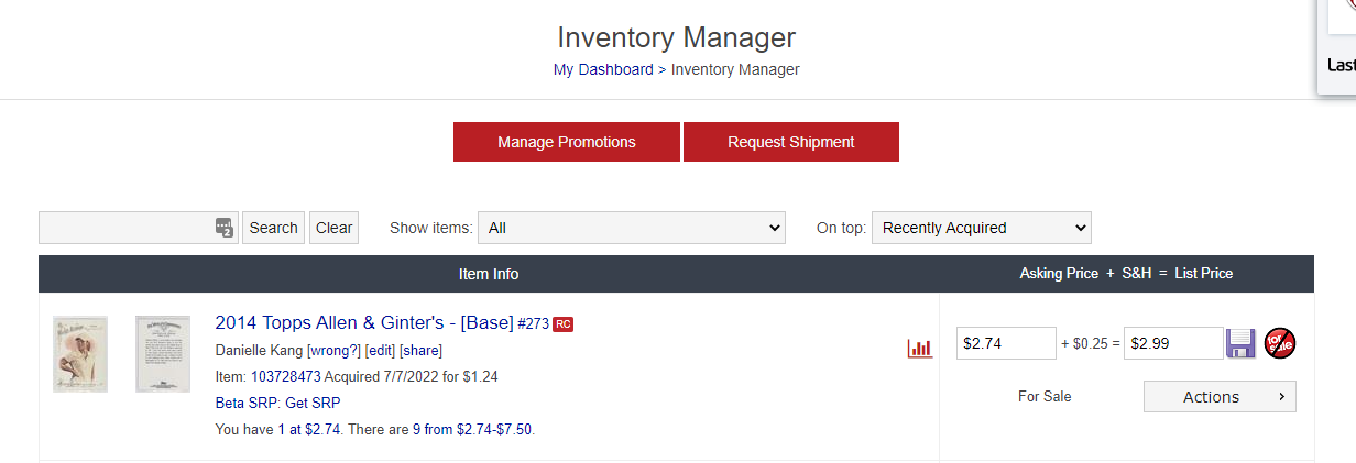 Using the Inventory Manager & the Actions Button – COMC